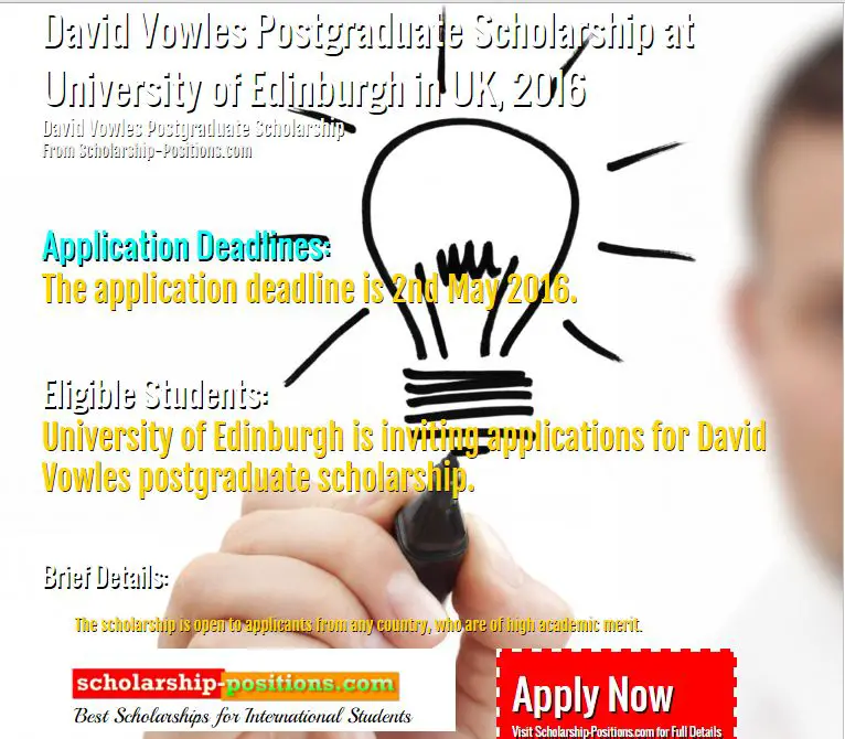 David Vowles Postgraduate Scholarship in UK, 2016